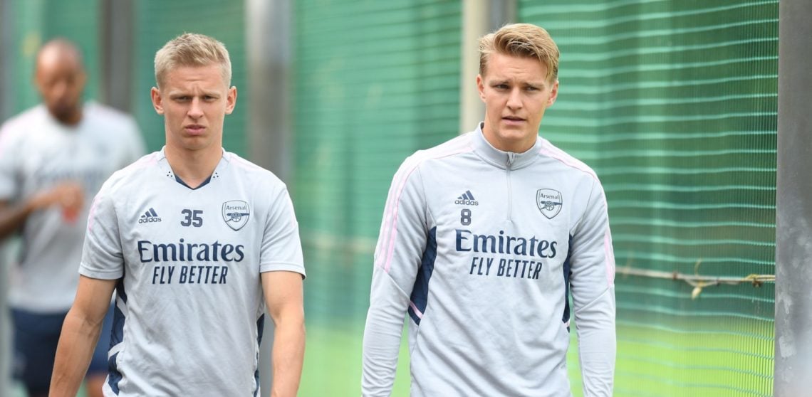 Martin Odegaard and Oleksandr Zinchenko react after Granit Xhaka leaves ... Martin Odegaard and Oleksandr Zinchenko react after Granit Xhaka leaves ...